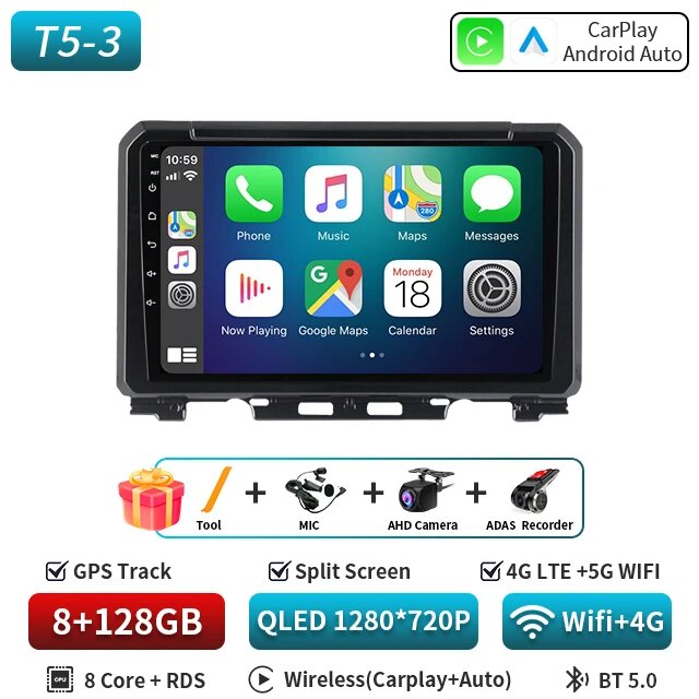 9-дюймовый Android 16 для Suzuki Jimny JB64 JB74 2018-2020 Мультимедийный видеоплеер T5-3 8 128GB