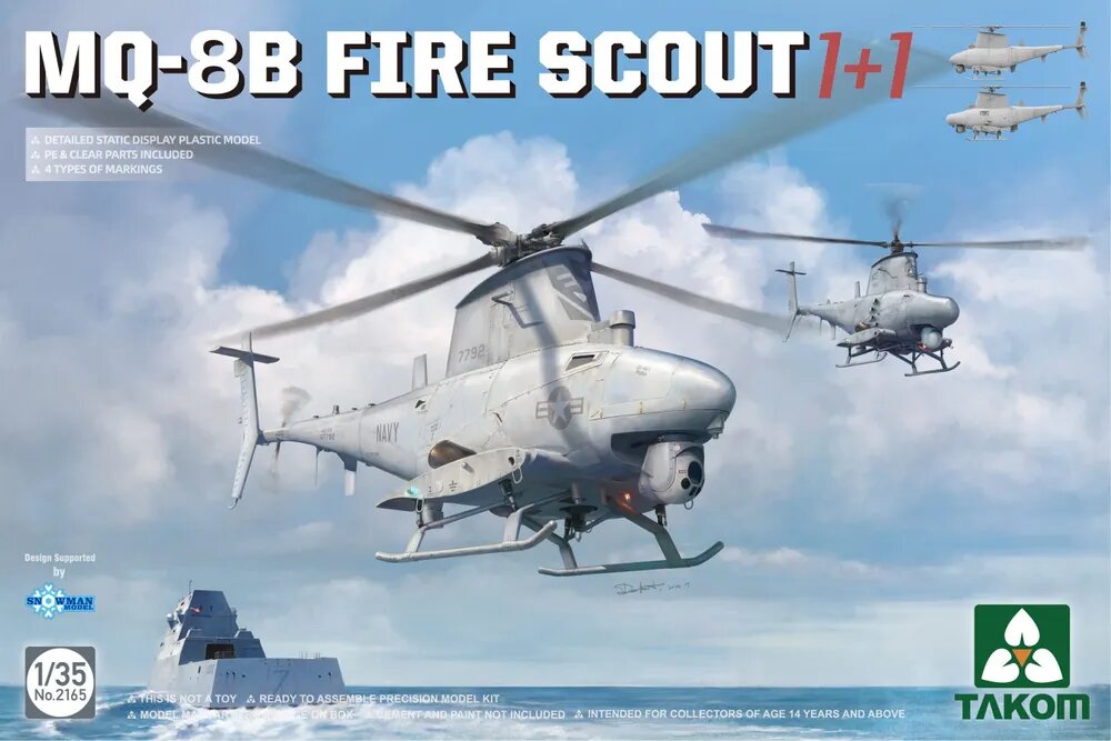TAKOM 2165 1/35 MQ-8B Fire Scout 1 + 1 Самолеты Пластиковая модель для коллекционеров