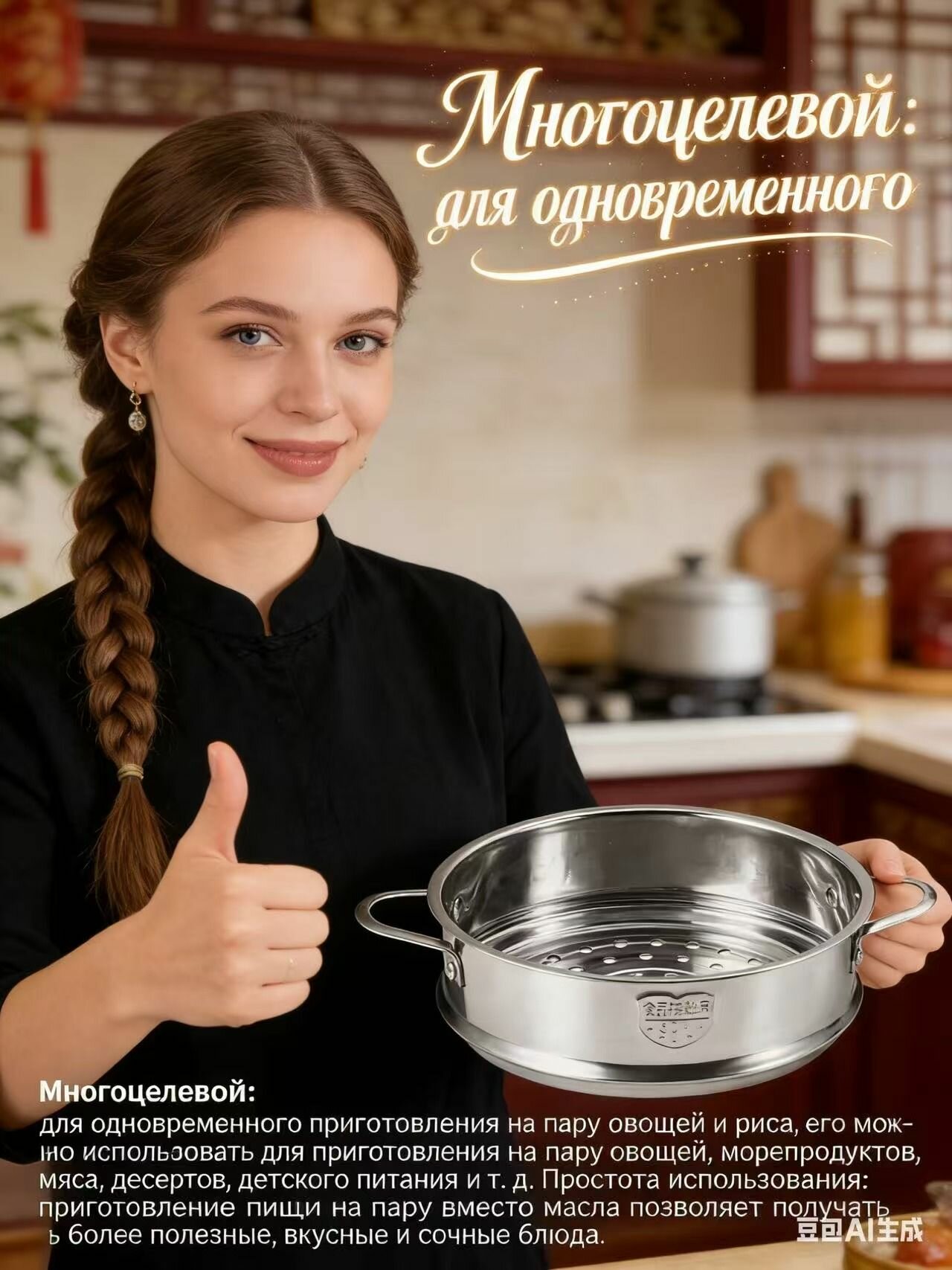 Вставка Мантоварка-пароварка на кастрюлю, нержавеющая сталь16cm