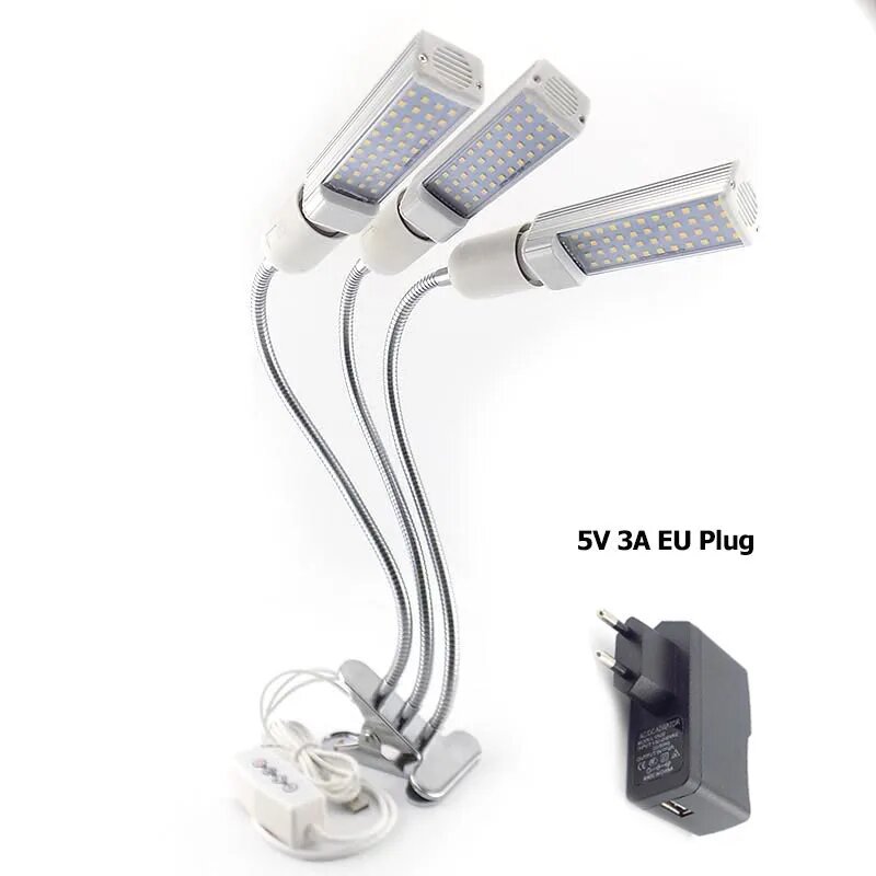 Фитолампа QvvCev 44 светодиода три головы с USB таймером 3 Bulbs 3 Heads EU