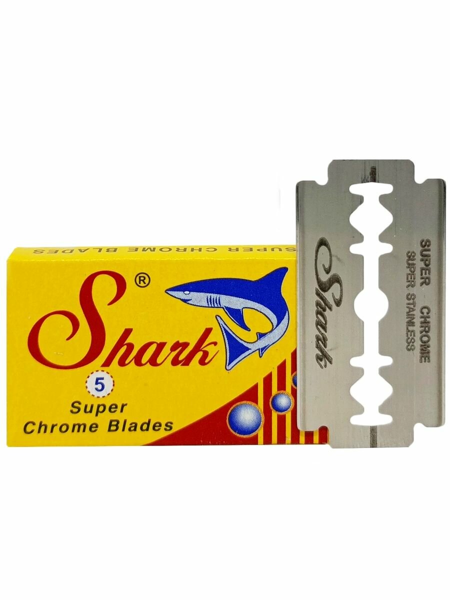 Классические двусторонние сменные лезвия, SHARK CHROME, для T-образных бритв и шаветок, упаковка 5 шт