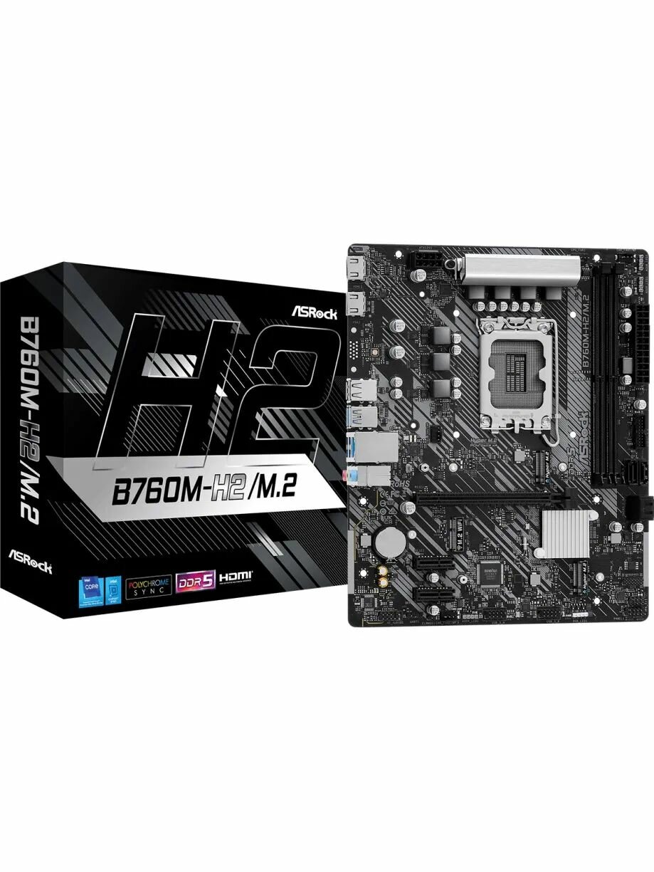Материнская плата ASRock B760M-H2/M.2 mATX LGA1700 Intel B760 2xDDR5 (96ГБ)