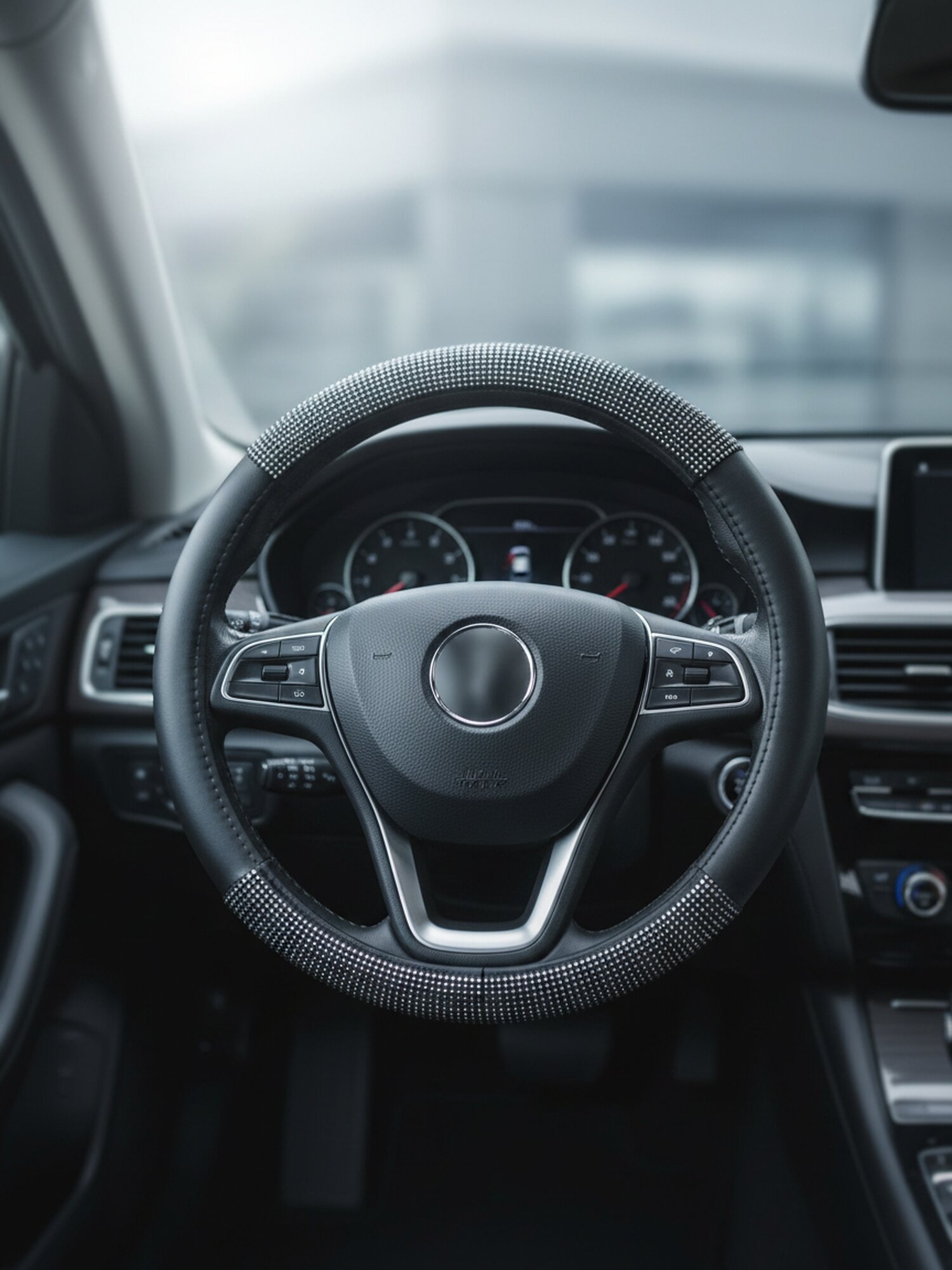 Оплетка на руль Azard Mona Lisa Galaxy OPLM1201, экокожа со стразами, размер M, черная с серебристым декором