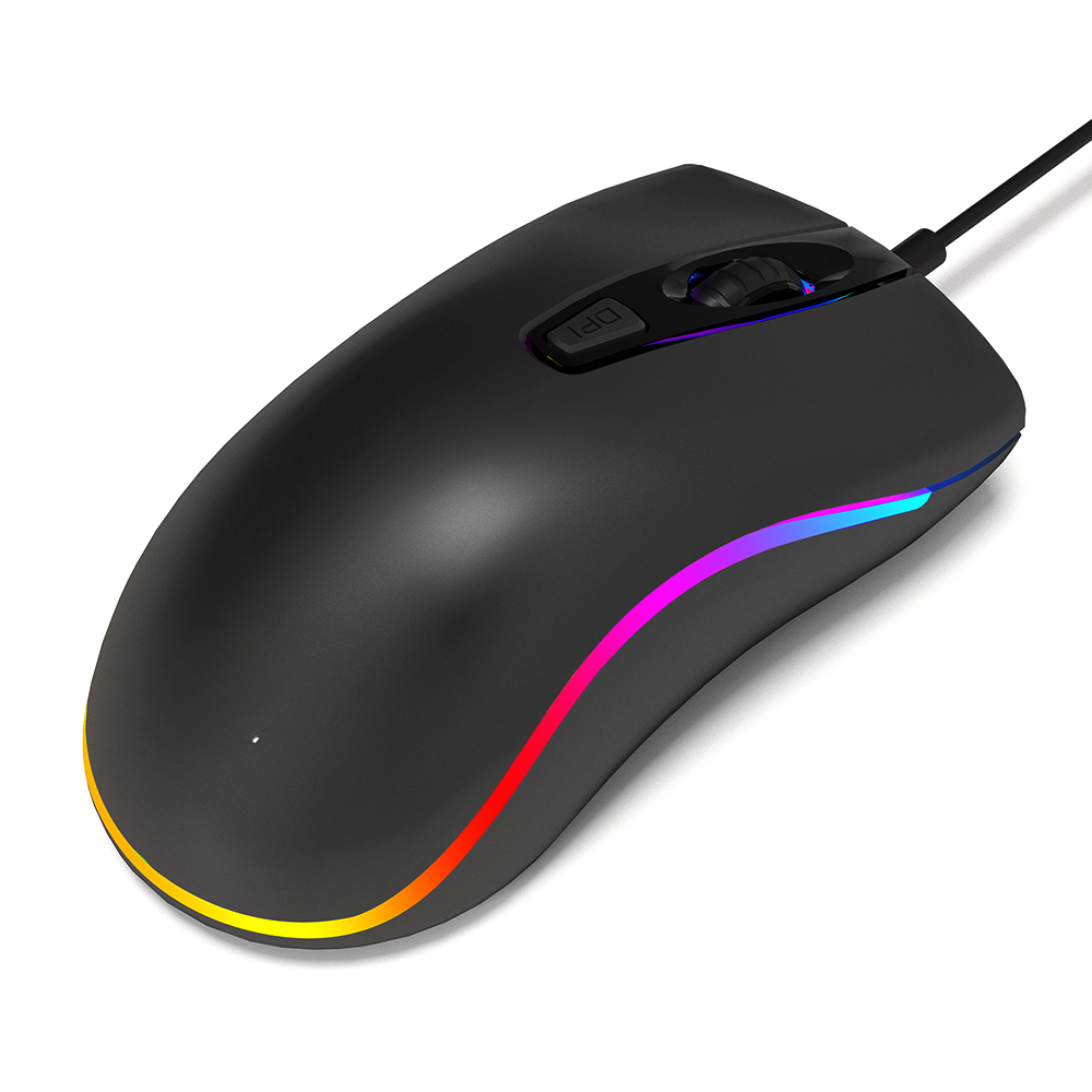 D1 Проводная игровая симметричная эргономичная мышь с RGB-подсветкой, 3-ступенчатая регулировка DPI, широкая совместимость, черный цвет.