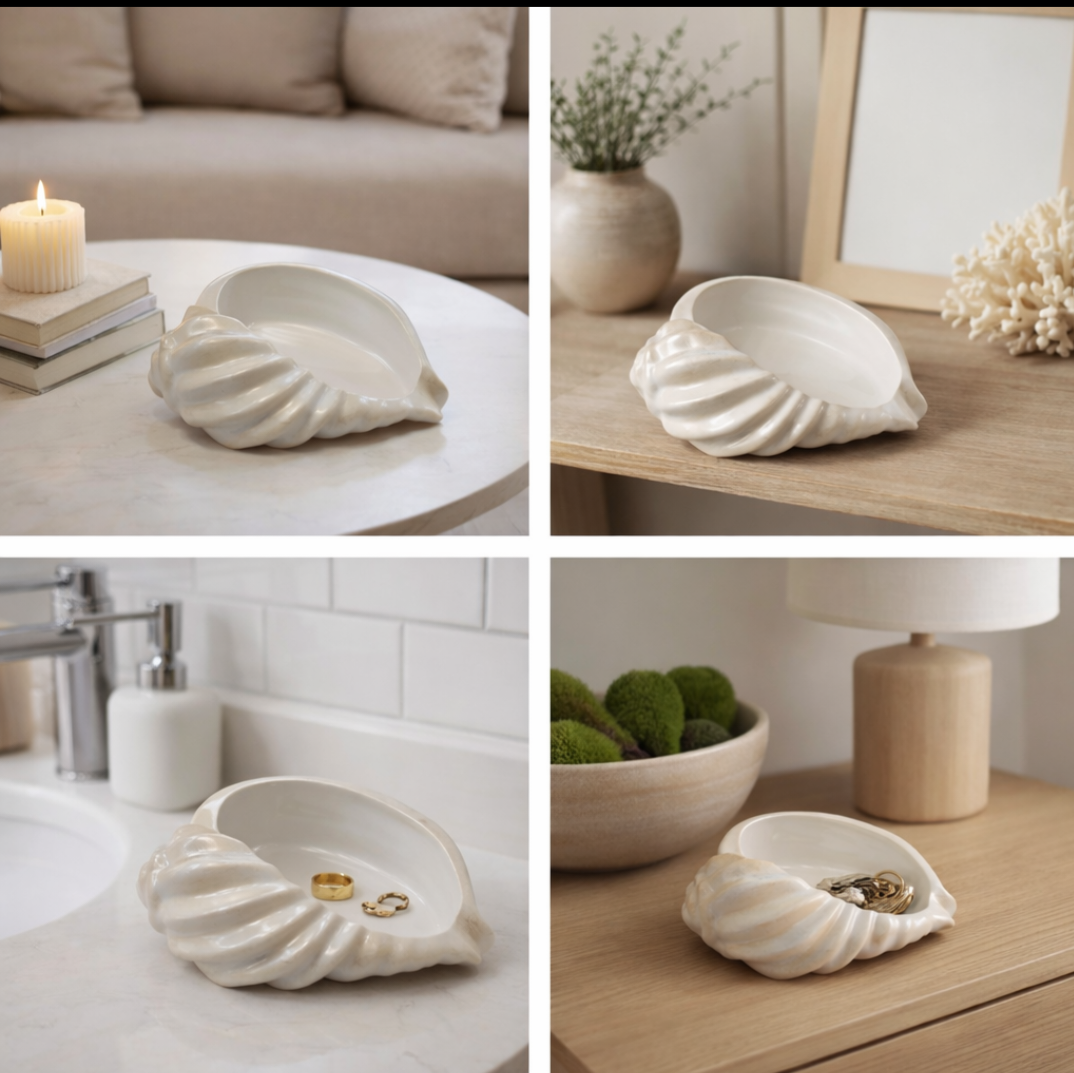 Ракушка декоративная, ручная работа, морская тематика, пескобетон, белая, 4x12x11 см