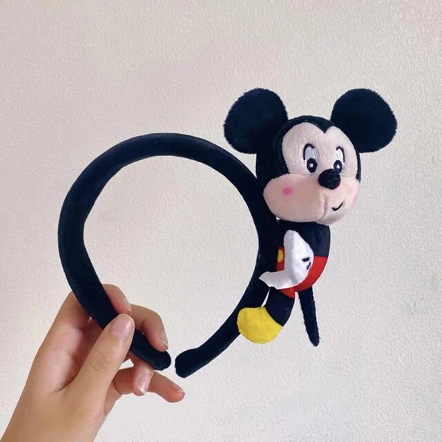 Милая повязка на голову с ушками Микки Мауса от Disney, подходит для девочек, повязка на голову Минни Маус, повязка на голову Винни-Пуха для женщин, плюшевый аксессуар для волос для детей, подарок.