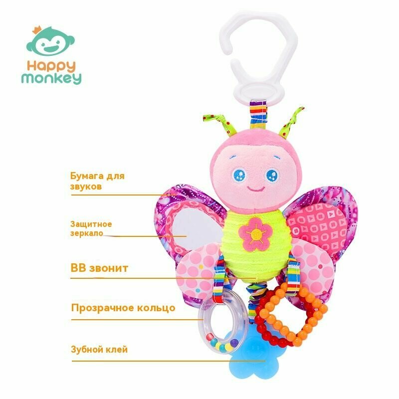 Мягкая игрушка подвесная развивающая, подвеска погремушка на коляску, автокресло и кроватку с силиконовым прорезывателем кит для новорожденных