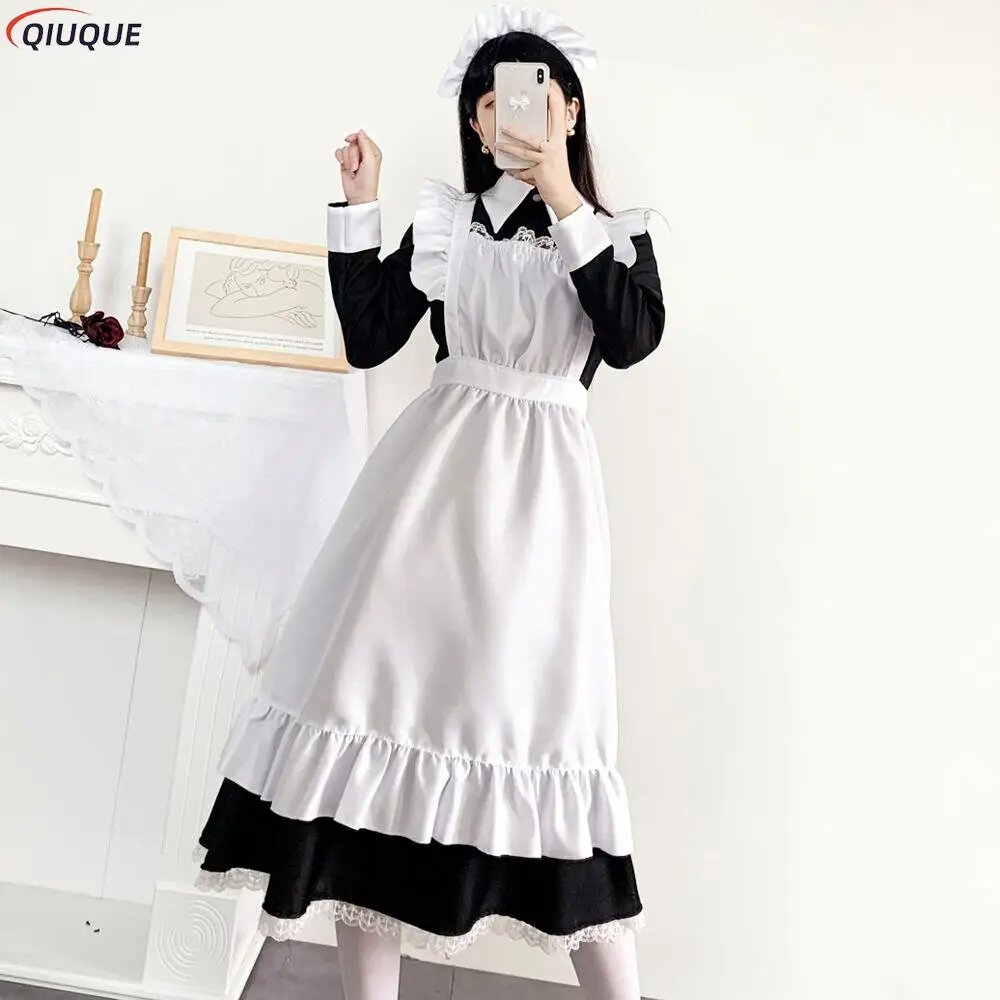 Комплект горничной QIUQUE, белый с черным, L, Long Sleeve