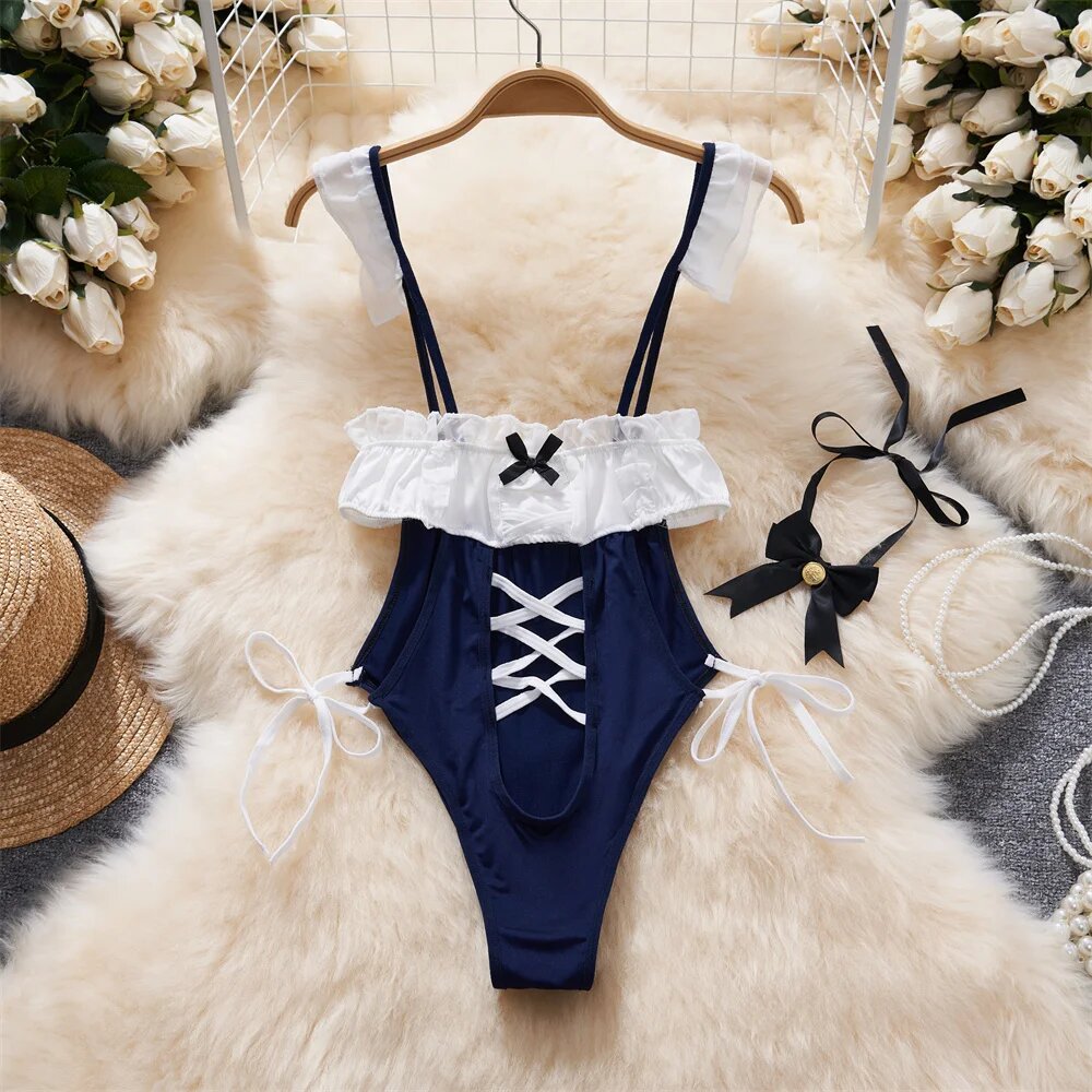 Ночное белье с бантом на Хэллоуин с открытыми плечами, женское эротическое платье принцессы с лямкой на шее для ролевых игр