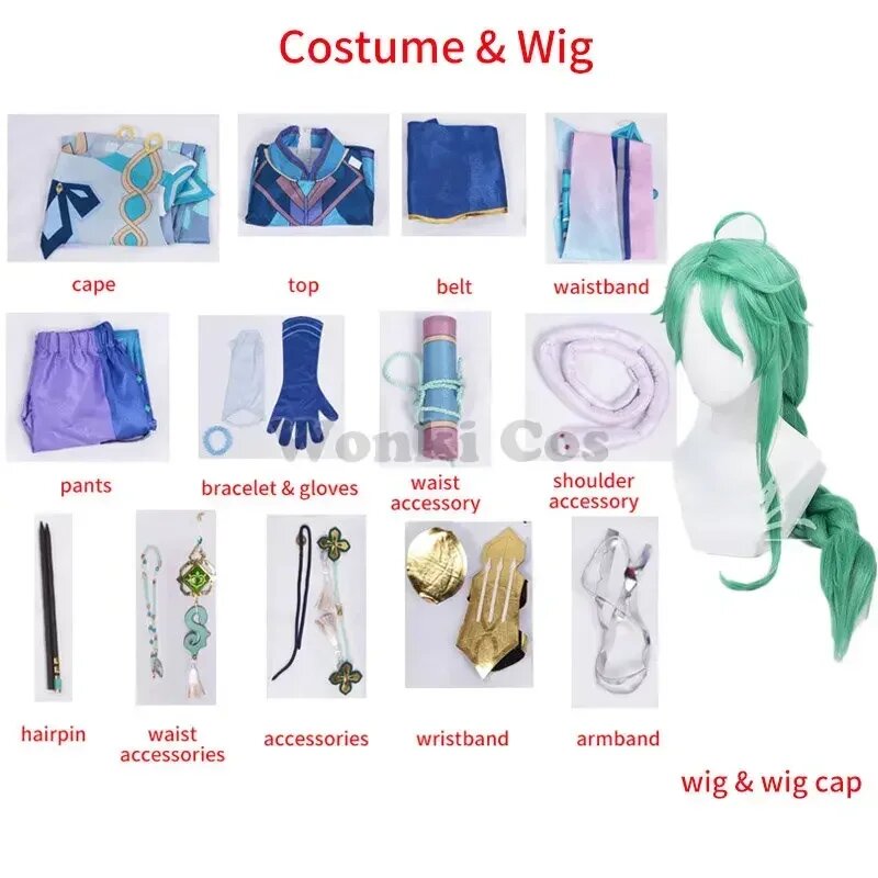 Genshin Baizhu Косплей костюм M, Costume and Wig