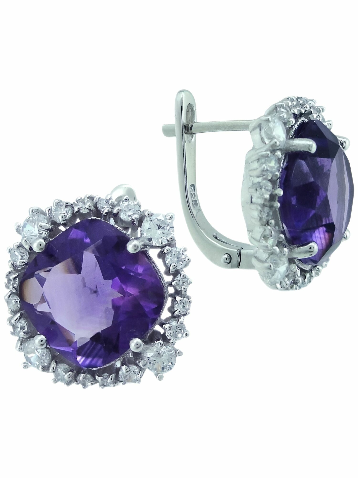 Серьги, золото, серебро, 925 проба, родирование, фианит, аметист