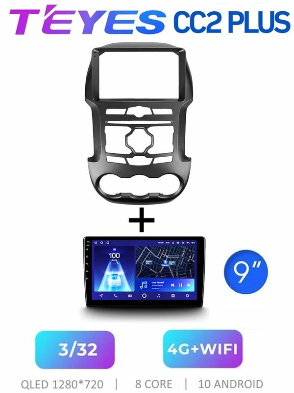 Магнитола 9" Teyes CC2 Plus 3/32 Gb для Ford Ranger 3 2011-2015 F1