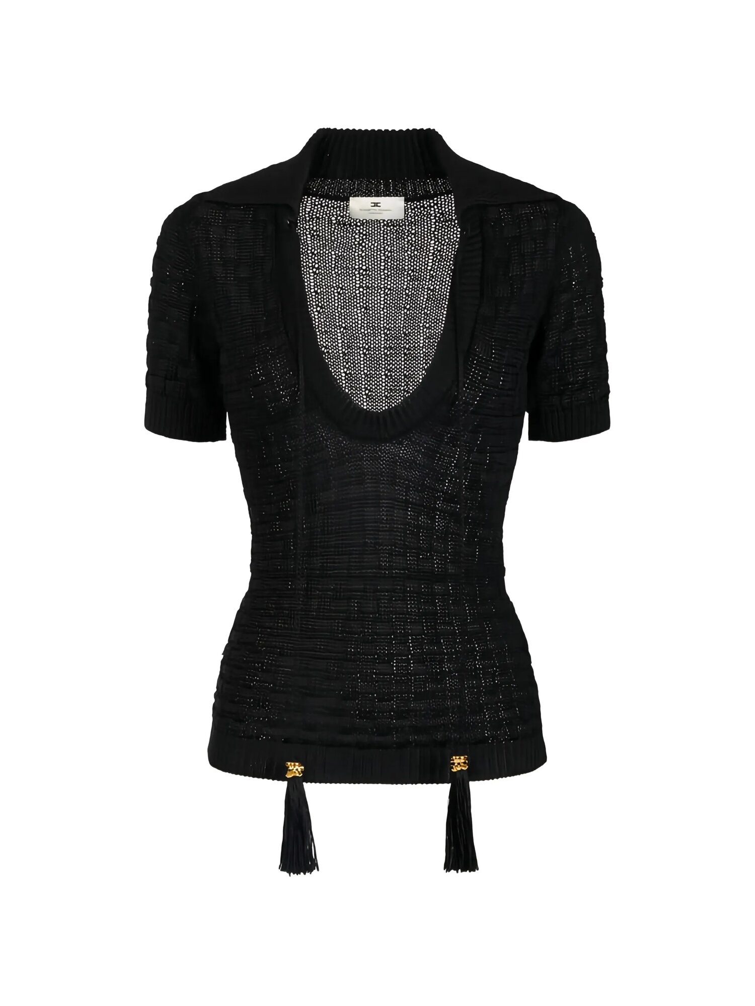 Топ Basket-stitch tassel knit top