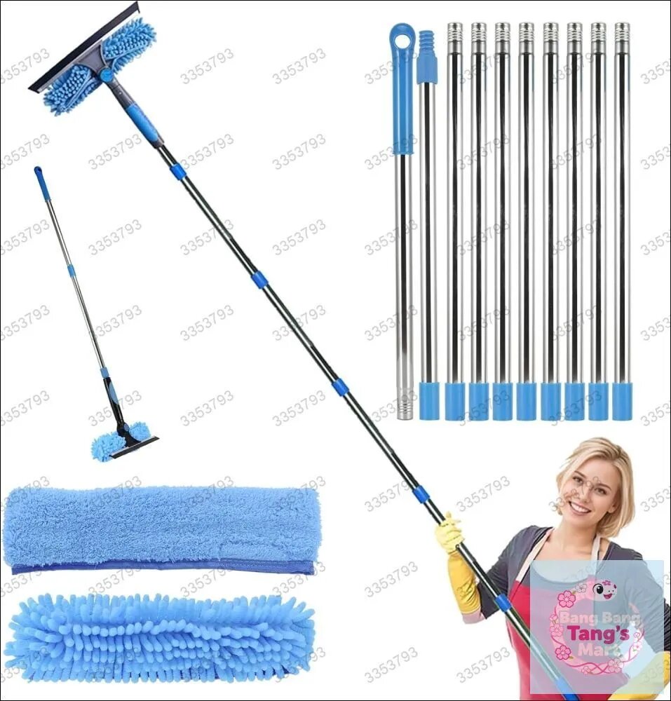 Window Cleaning Kit - 2 in1 телескопическое оборудование для очистки швабры с 10 полюсами расширения, 4,25 м длинная щетка для чистки окна с запасными полосками из микрофибры