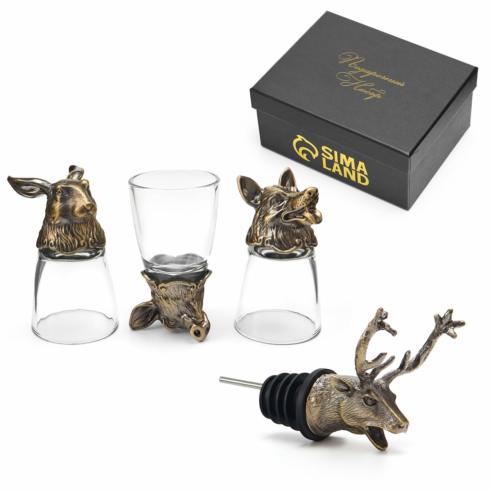 Подарочный набор 4 в 1 "Охотнику": 3 рюмки для водки по 30 мл, дозатор