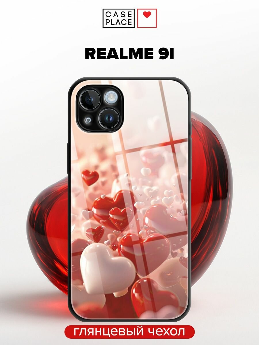 Чехол на Apple iPhone 14 Plus / Айфон 14 Плюс с принтом "3D сердечки"
