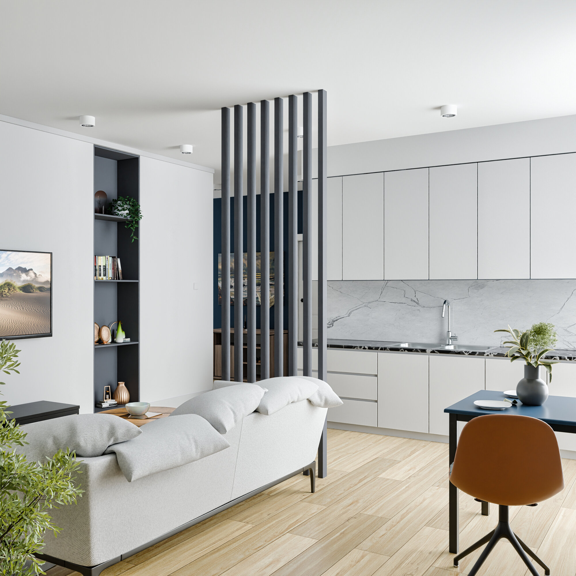 Перегородка из реек для зонирования пространства 864 мм, Графит