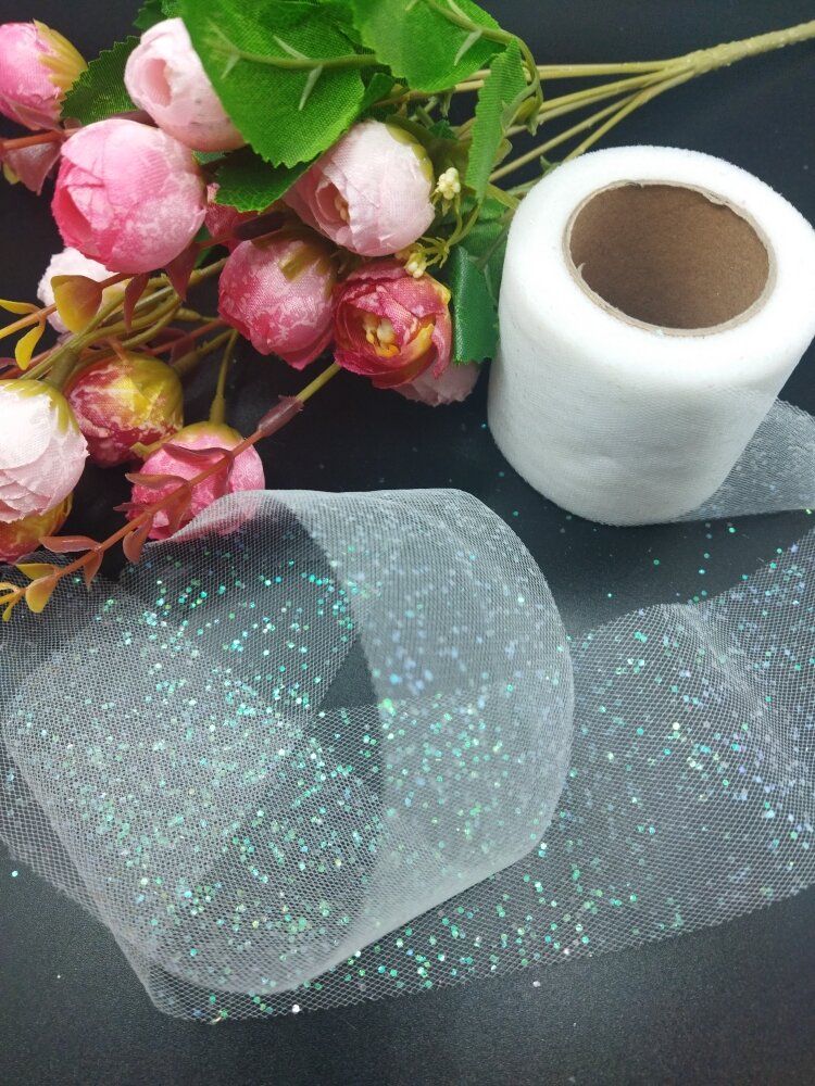 Фатин с блестками 5,5см цвет белый 13м 222000а