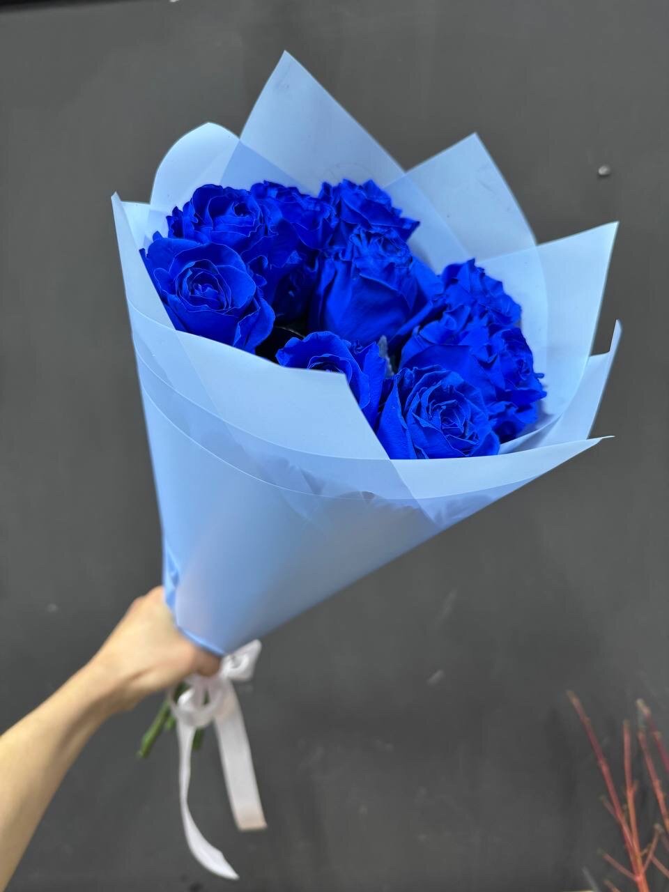 Букет 9 синих роз / Синие розы 9 шт. / Розы цвет синий эквадор / Цветы доставка