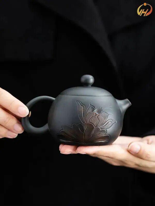 Чайник заварочный "ZXFCH1" из фиолетовой керамики с узором лотоса, 202 мл