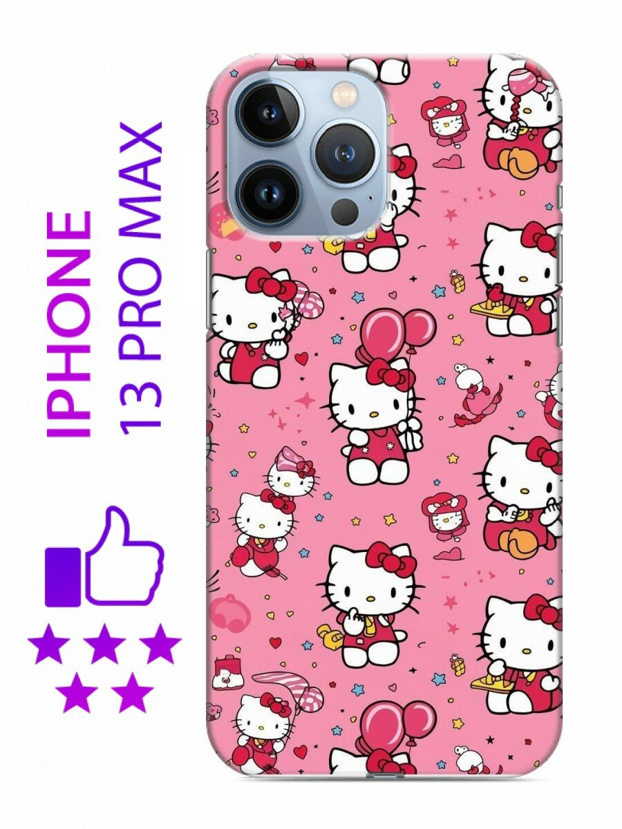 Чехол для Iphone 13 Pro Max с принтом для девочек Хеллоу Китти обои (Айфон 13 Про Макс)