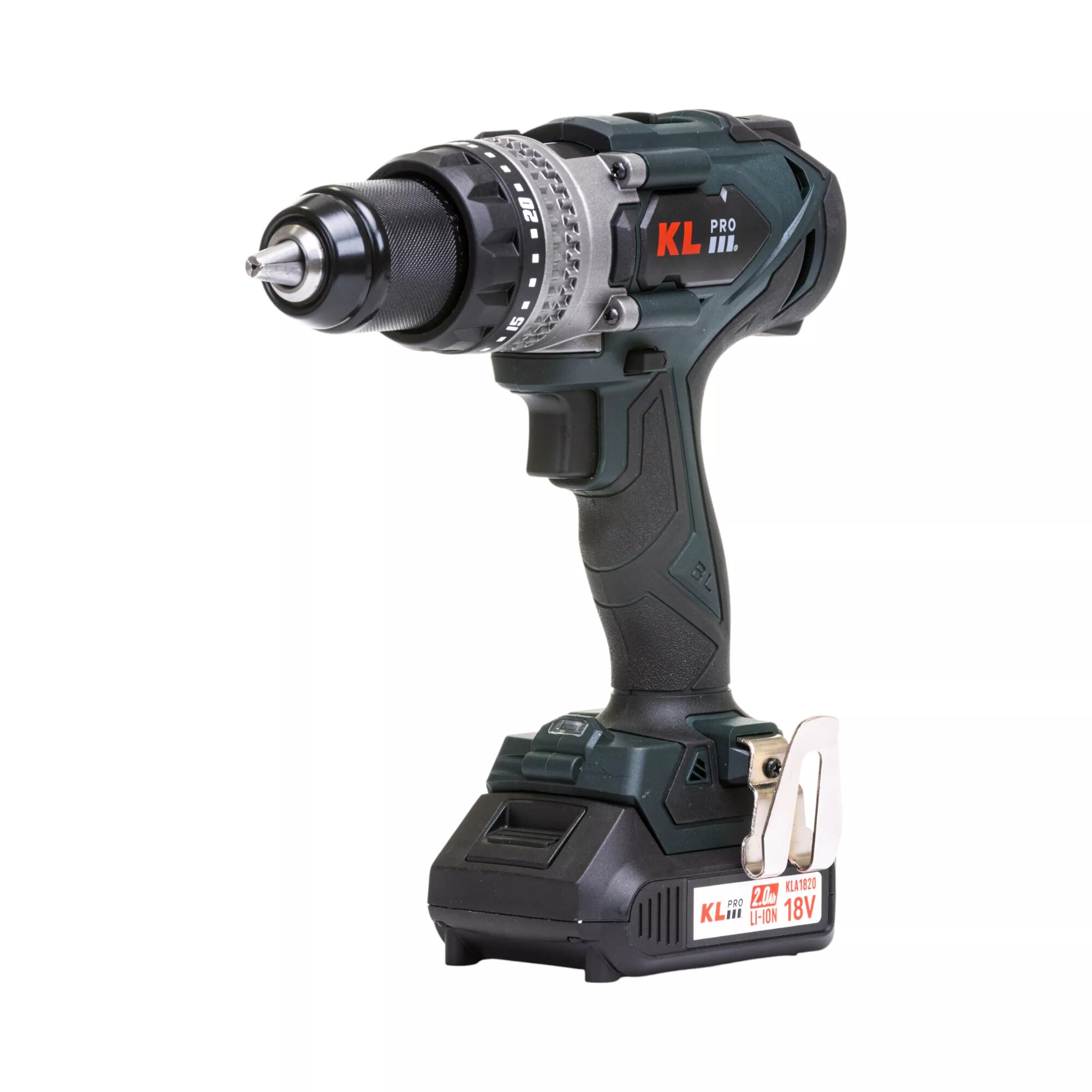 Профессиональный аккумуляторный бесщеточный ударный шуруповерт KLPRO KLDM18BHX-20 (18В, Li-ion-2шт, 2.0Ач, 150Нм, 2 скорости, подсветка, магнитная бита, З/У, в кейсе)