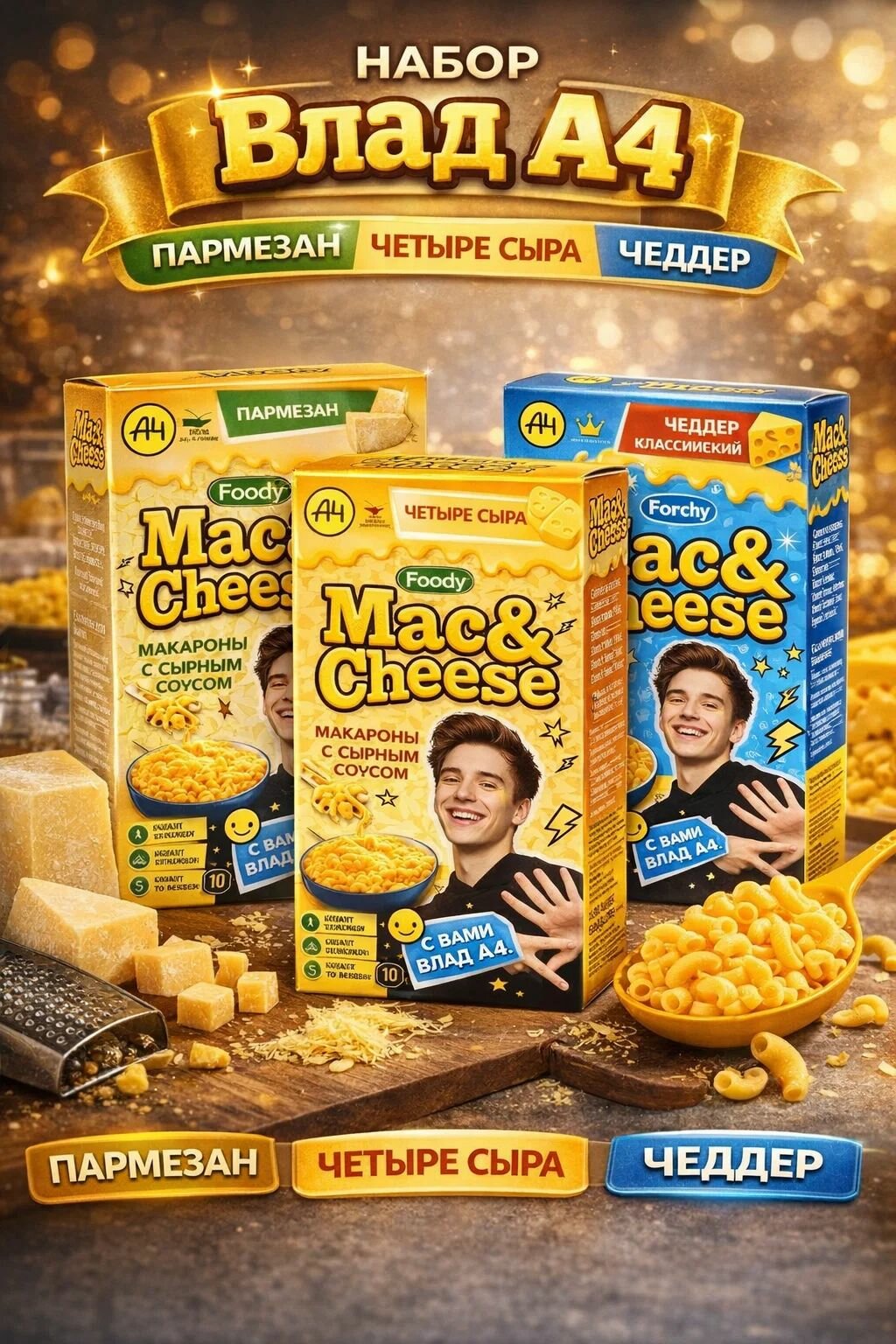 Набор 3 вкуса макарон Влад А4 Mac&Cheese по 143 гр