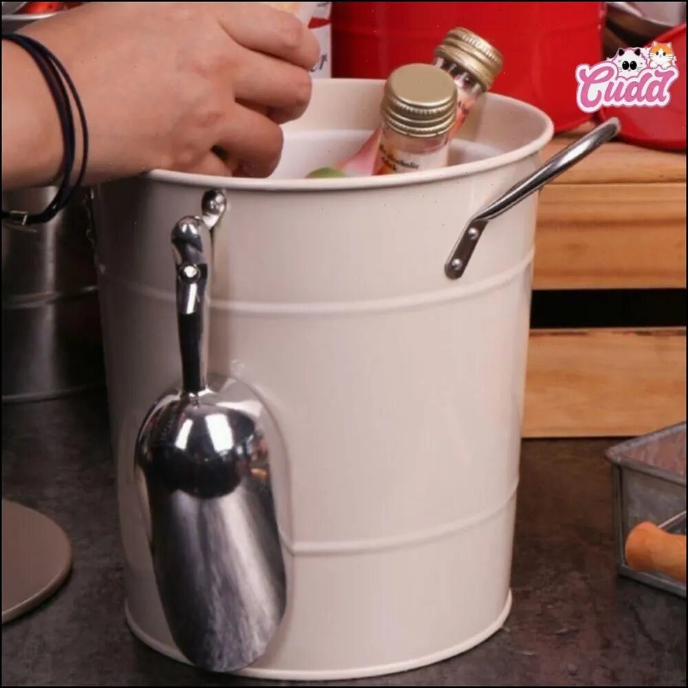 Ведро для льда Cudd с ложкой и крышкой, металлическое, белое, для бара, вечеринки — фото 1