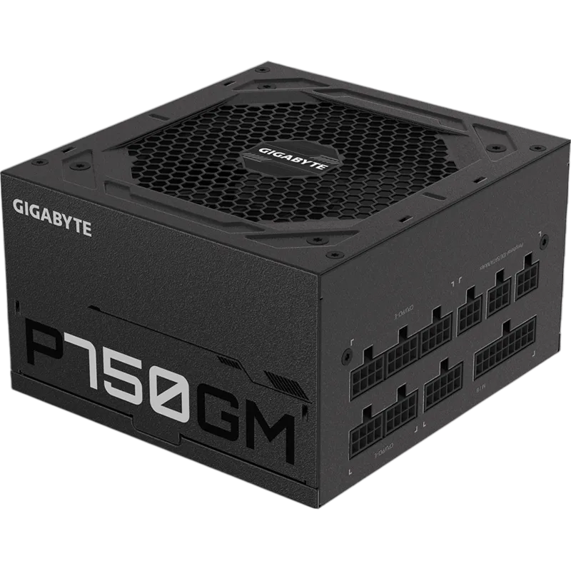 Блок питания Блоки питания/ Power Supply Gigabyte GP-P750GM, 750W 80+ Gold (ATX, 2.31, Full modular, 1x24(20+4)pin, 2x4+4-pin CPU, 3xMolex, 4x6+2-pin PCIe, 8xSATA3, Active, 120x120mm, 150x140x86mm, APFC, black)