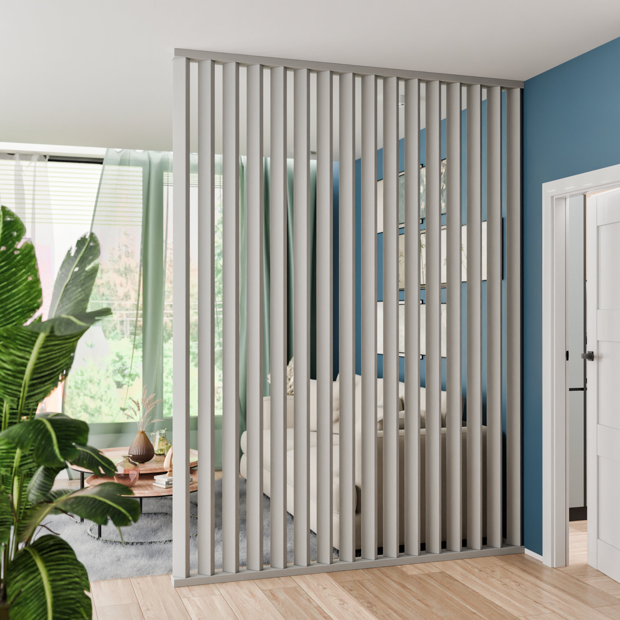 Реечная перегородка для зонирования пространства 2004 мм, Светло-серый, ЛДСП