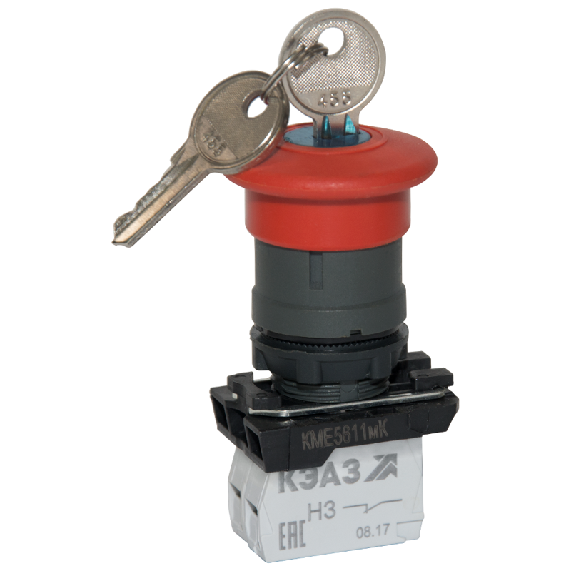 Кнопка КМЕ5111мК красн. 1но+1нз гриб ключ фикс IP40, КЭАЗ 354412 (10 шт.)