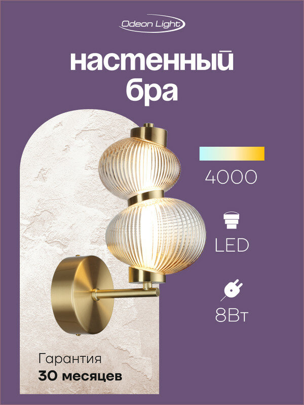 Светильник Бра настенный ODEON LIGHT 5095/8WL, LED, 8Вт, 4000K