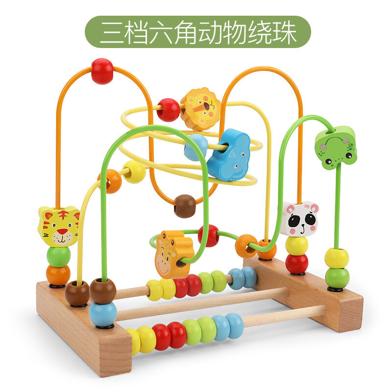 3-Линейная Головоломка с Животными для Младенцев 0-2 Лет, Обучающая Игрушка с Пластиковыми Бусинами