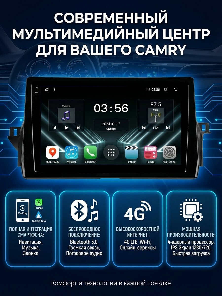 Магнитола Тойота Камри 70 (Toyota Camry VIII 8 XV70) 2020-2021 на Android 14