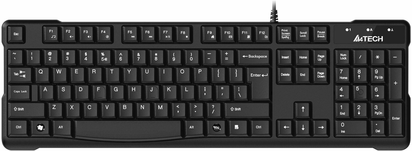 Клавиатура A4Tech KR-750, черная, проводная, интерфейс USB (KR-750 BLACK)