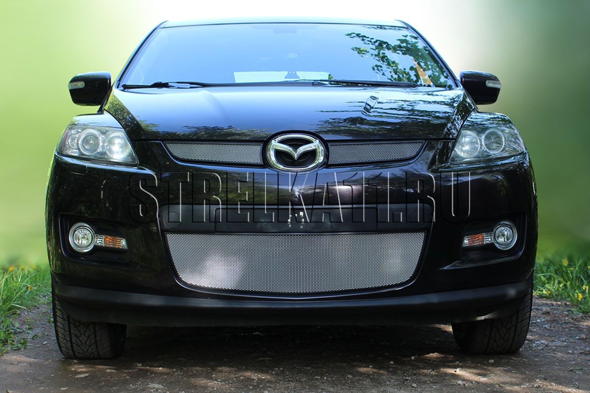 Защитная сетка радиатора с окантовкой и защелками для Mazda CX-7 2006-2010 (I), 3шт, хром