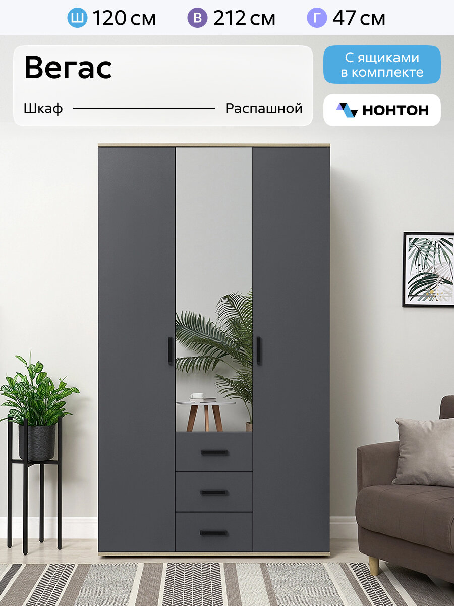Шкаф для одежды Нонтон Вегас, дуб каньон / графит 120 см