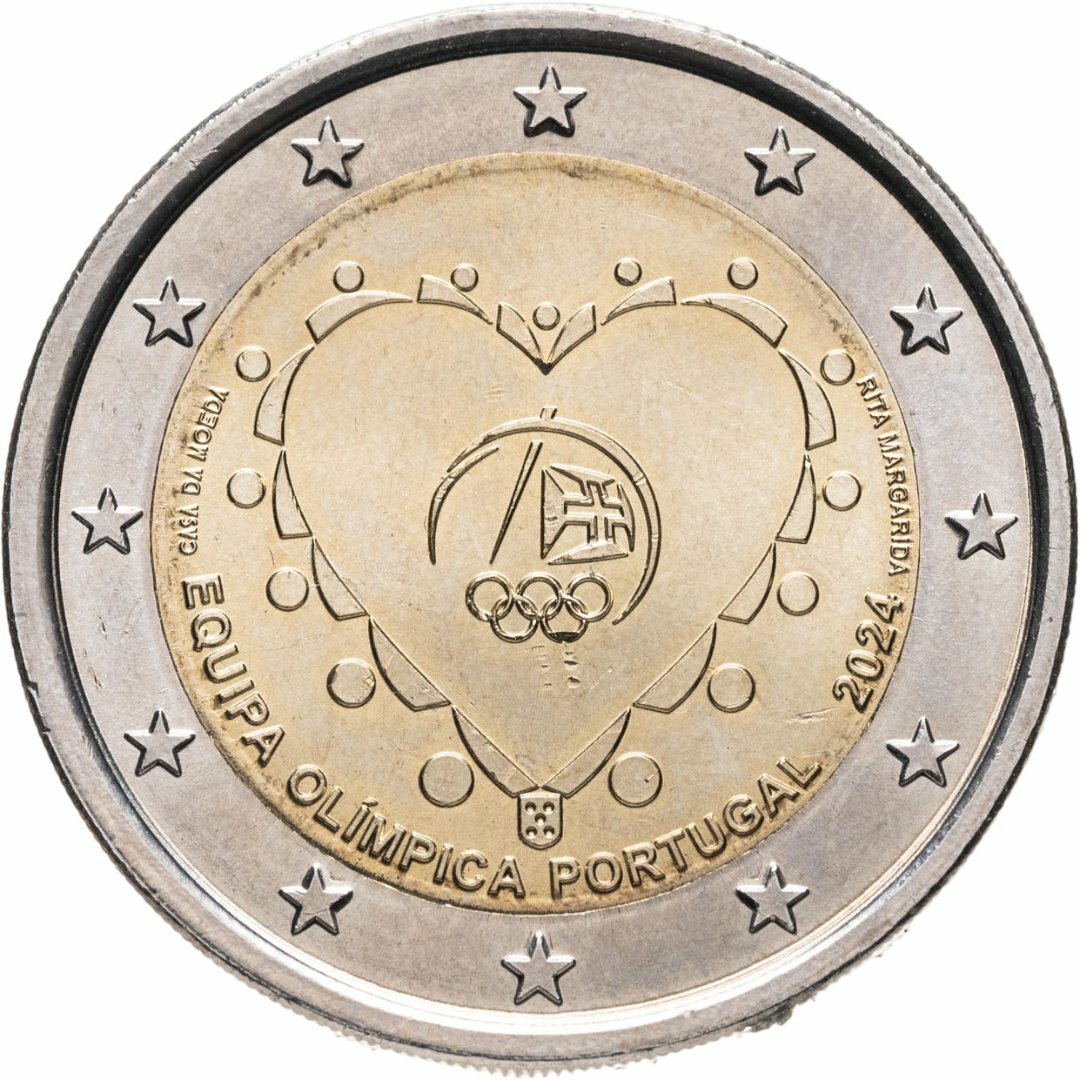 Португалия 2 евро 2024 "Олимпийская команда Португалии на Олимпиаде во Франции", Биметалл, в сохранности UNC