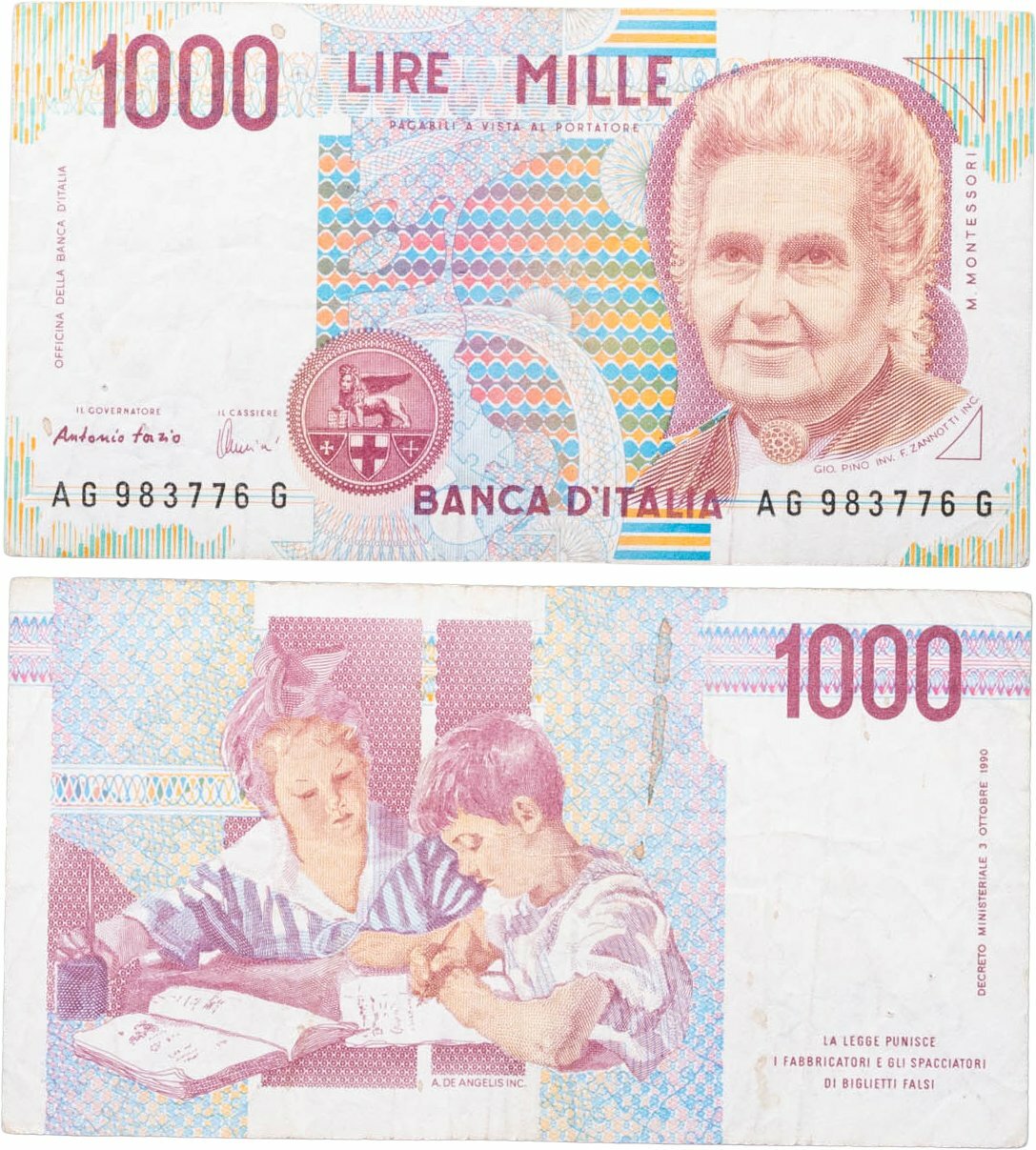 Италия 1000 Лир 1990 "Мария Монтессори Школа Монтессори"