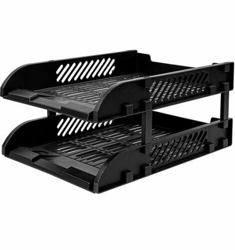 Лоток горизонтальный пластик 241мм 2отд. черный складной DELI E9212 BLACK