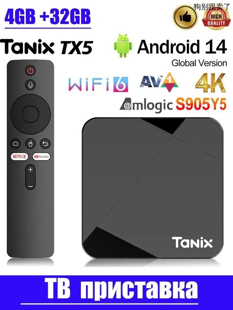 Медиаплеер Tanix TX5 (4+32gb) 2025 с Wi-Fi 6 Android TV Box 4K HDR