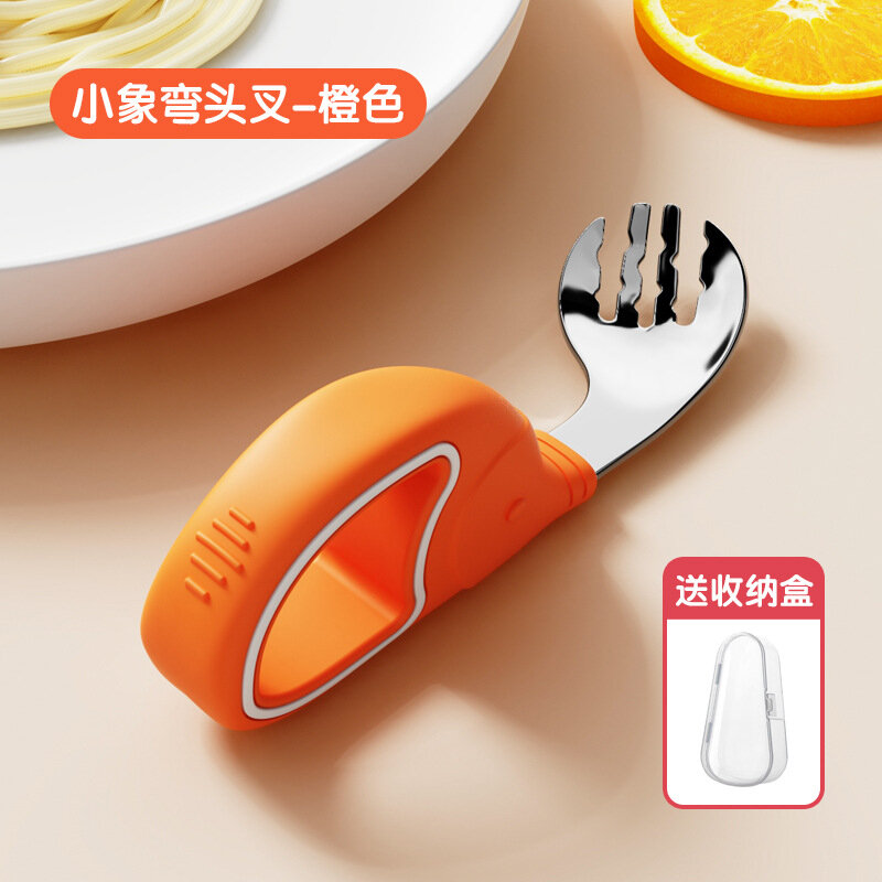 Детская столовая вилка из нержавеющей стали 316 с контейнером, изогнутая ручка, апельсиново-оранжевая, 1 шт для малышей