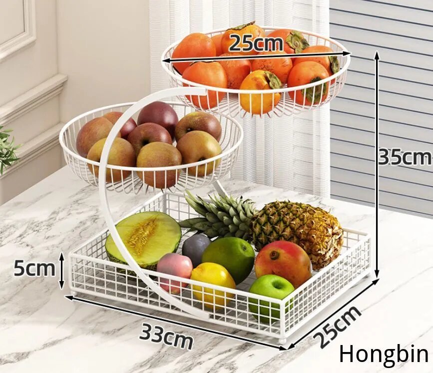 Фруктовница Hongbin трехъярусная, диаметр 25/33/35 см, для фруктов и десертов, 3 шт, металл