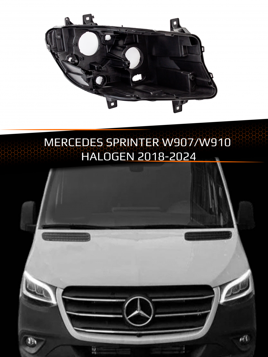 Корпус фары MERCEDES SPRINTER W907/W910 HALOGEN (2018-2024) (правый)