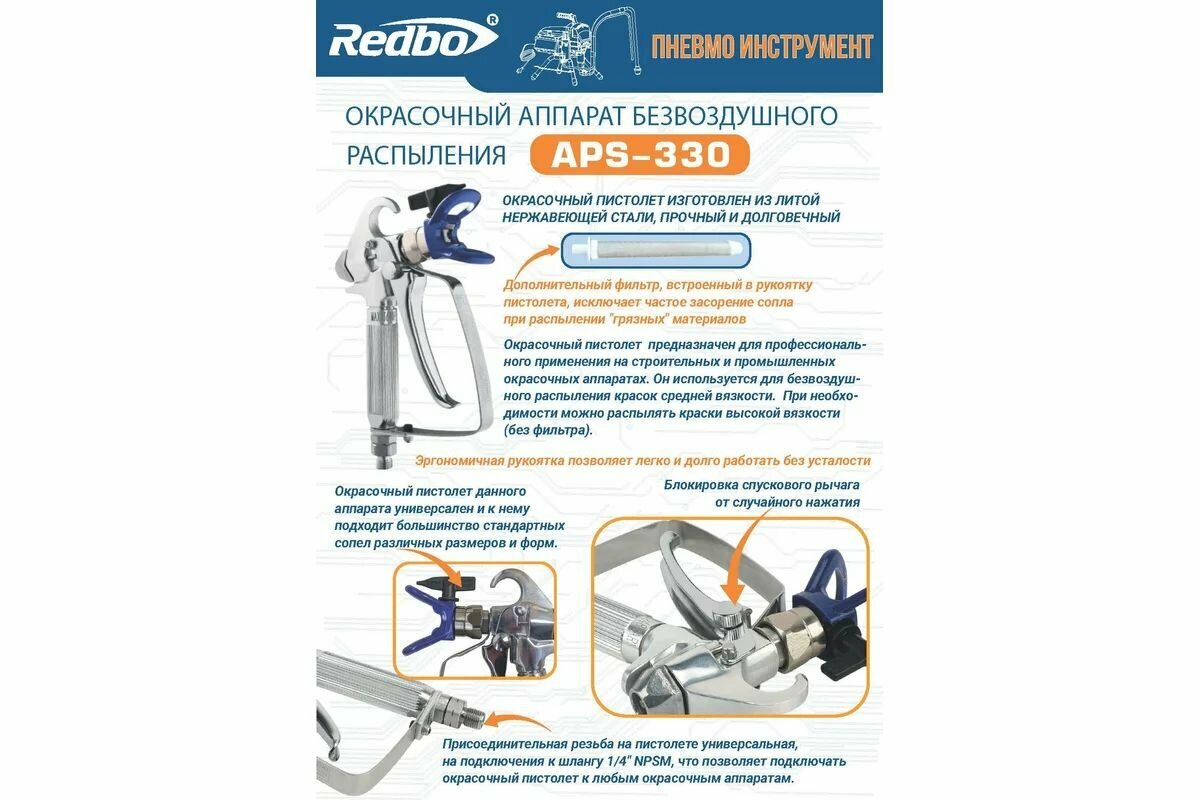 Окрасочный аппарат безвоздушного распыления APS-330 Redbo 1400 Вт, 3л/мин, 830бар
