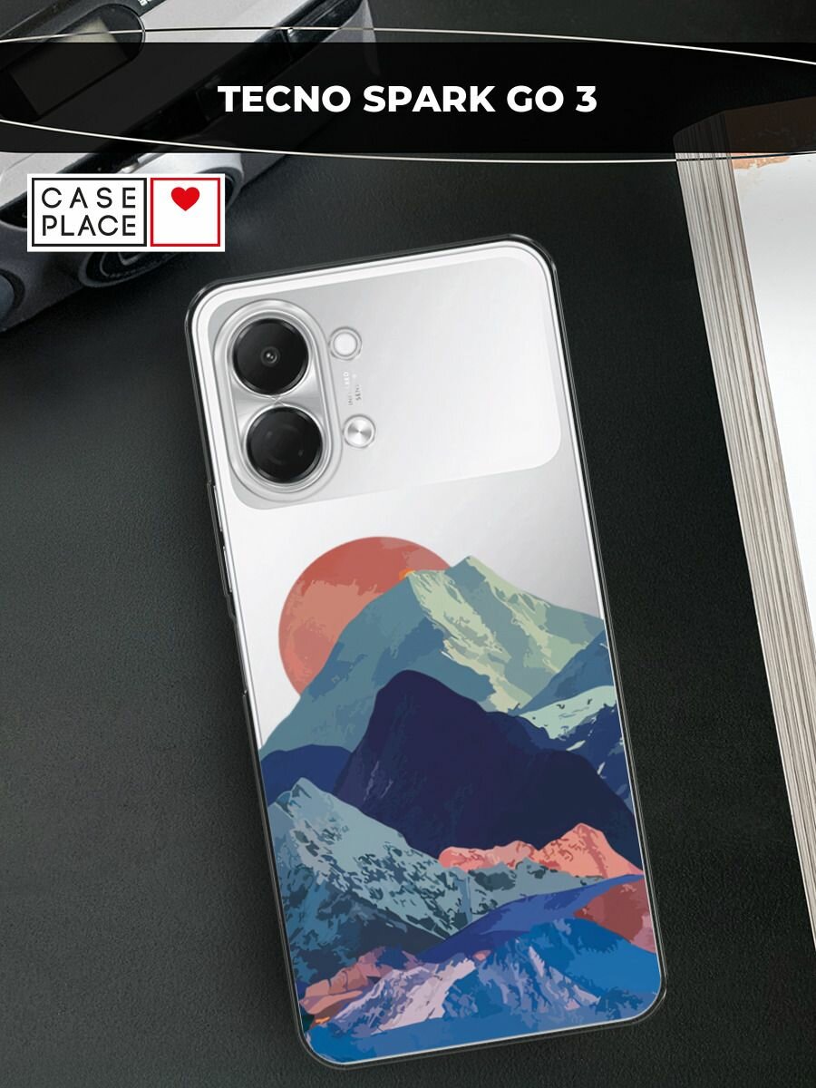 Чехол на Tecno Spark Go 3 / Текно Спарк Го 3 с принтом Закат в снежных горах, прозрачный