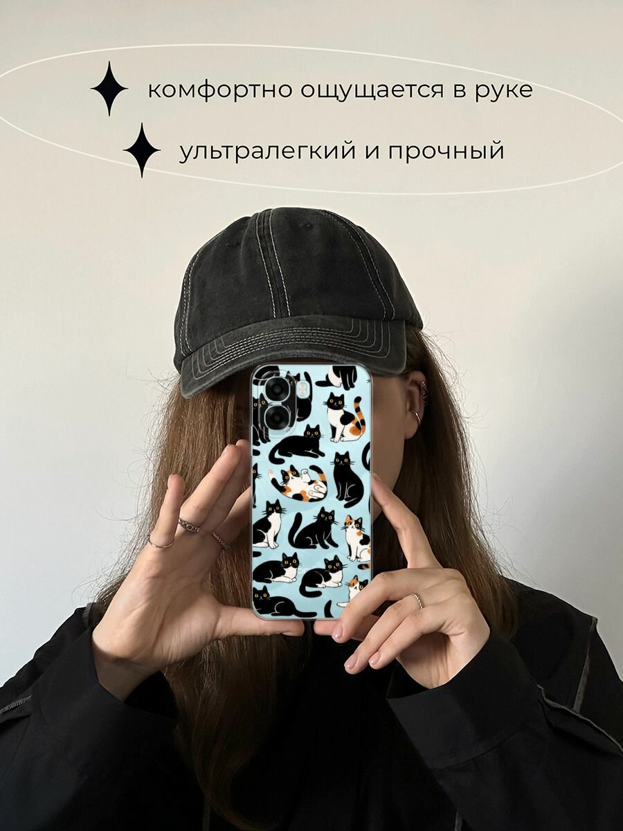 Чехол на Oppo A6x / Оппо A6x с принтом Фон с кошками, прозрачный — фото 1