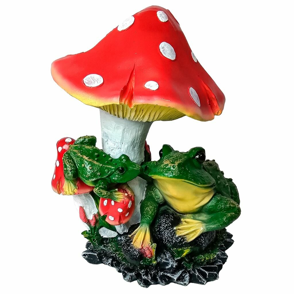 Скульптура-фигура для сада Домашняя Мода из полистоуна "Лягушки под грибом" 28х27х36 см (ФП089)
