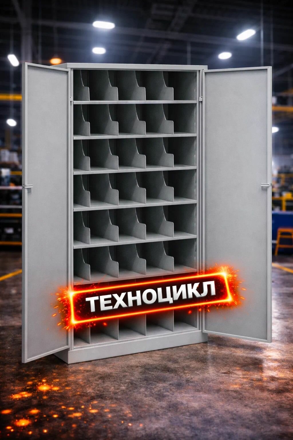 Металлический шкаф для 35 противогазов ХПГ-35, с дверьми 1730х870х380 мм техноцикл