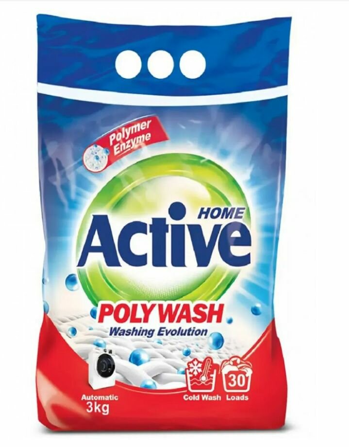Стиральный порошок Active "Poly Wash", смягчающий, для всех типов ткани, 3 кг